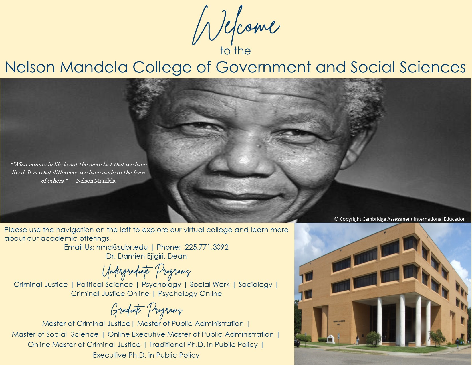 Nelson Mandela College of Government and Social Sciences | Southern ...
